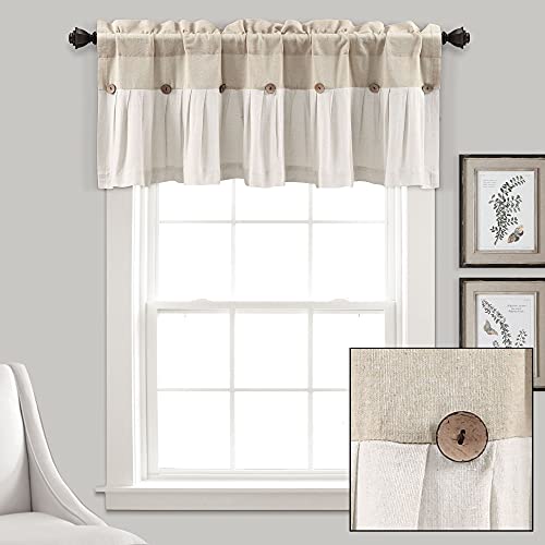 Lush Decor Linen Button Farmhouse Valance, 18"L x 52"W, Linen