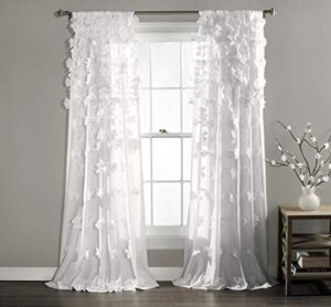 lush decor riley window curtain sheer ruffled textured bow window panel for living, dining room, bedroom (single), 54″w x 84″l, white