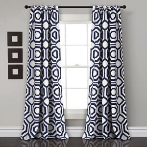 lush decor, navy octagon blocks room darkening window curtain panel pair, 84″ x 52″, 0