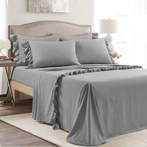 lush decor reyna 4 piece ruffle sheet set, king, dark gray