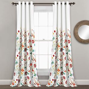 lush decor clarissa floral room darkening window curtain panel pair, 84″ l x 52″ w, turquoise & tangerine