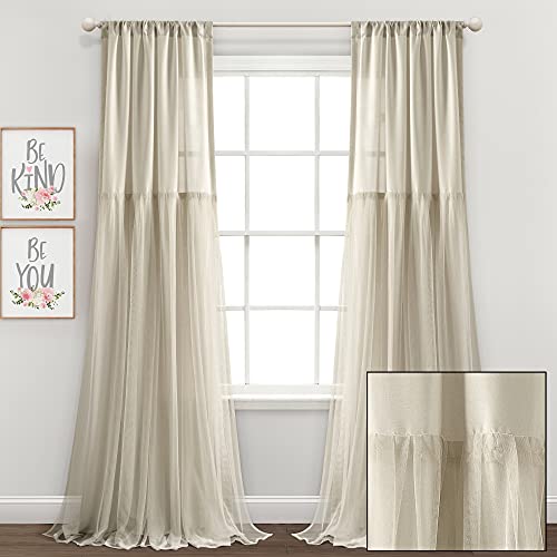 Lush Decor Tulle Skirt Solid Window Curtain Panel Pair, 84" L x 40" W, Neutral