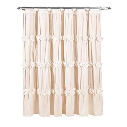 Lush Decor Darla Ruched Floral Bathroom Shower Curtain, 72” x 72”, Ivory