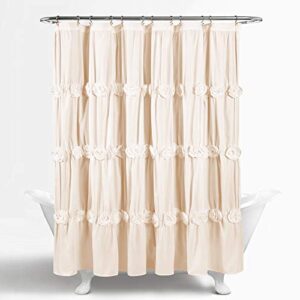 Lush Decor Darla Ruched Floral Bathroom Shower Curtain, 72” x 72”, Ivory