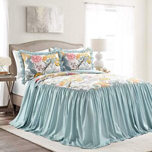 lush decor sydney floral leaf 3 piece bedspread set, queen, blue & yellow