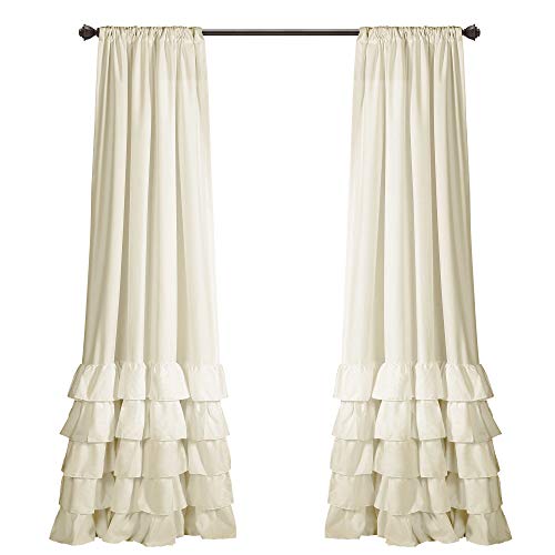 Lush Decor, Ivory Allison Ruffle Curtains-Window Panel Drapes Set for Living, Dining Room, Bedroom (Pair), 84" x 40", 84 in L