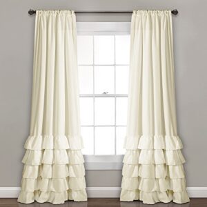 lush decor, ivory allison ruffle curtains-window panel drapes set for living, dining room, bedroom (pair), 84″ x 40″, 84 in l