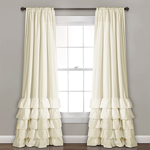 Lush Decor, Ivory Allison Ruffle Curtains-Window Panel Drapes Set for Living, Dining Room, Bedroom (Pair), 84" x 40", 84 in L