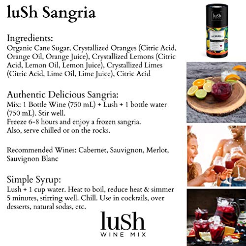 Lush Wine Mix Sangria - Organic Mix for Wine Slushies, Simple Syrup Cocktails & Frozen Drinks (Sangria, 1-Pack)