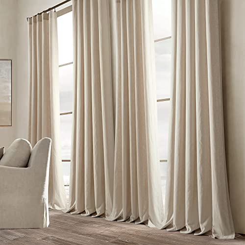 Lush Decor Belgian Flax Prewashed Linen Rich Cotton Blend Window Curtain Panel (Single Panel), 96" L x 50" W, Linen