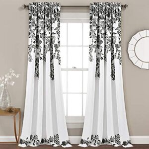 lush decor tanisha curtains room darkening floral vine print design window panel set (pair), 52″ w x 84″ l, yellow & gray