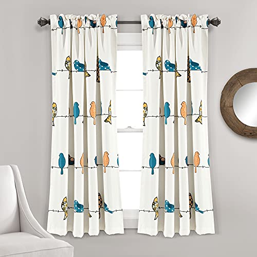 Lush Decor Rowley Birds Curtains Room Darkening Window Panel Set for Living, Dining, Bedroom (Pair), 52" W x 63" L, Multi