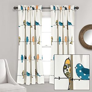 Lush Decor Rowley Birds Curtains Room Darkening Window Panel Set for Living, Dining, Bedroom (Pair), 52" W x 63" L, Multi