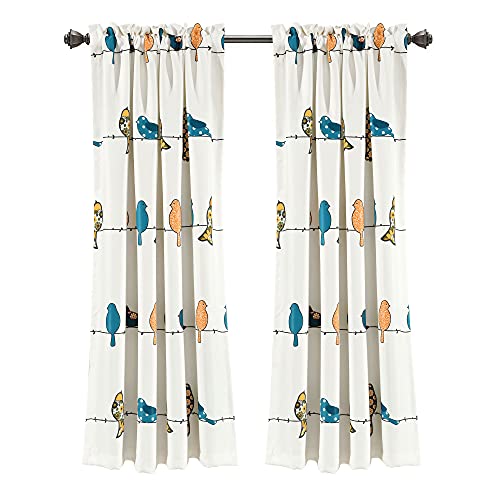 Lush Decor Rowley Birds Curtains Room Darkening Window Panel Set for Living, Dining, Bedroom (Pair), 52" W x 63" L, Multi