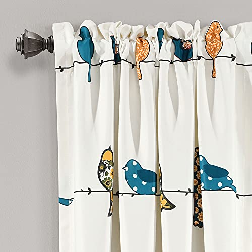 Lush Decor Rowley Birds Curtains Room Darkening Window Panel Set for Living, Dining, Bedroom (Pair), 52" W x 63" L, Multi