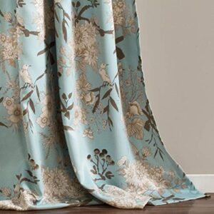 Lush Decor Botanical Garden Curtains Floral Bird Print Room Darkening Window Panel Drapes Set for Living, Dining, Bedroom (Pair), 84" x 52", Blue