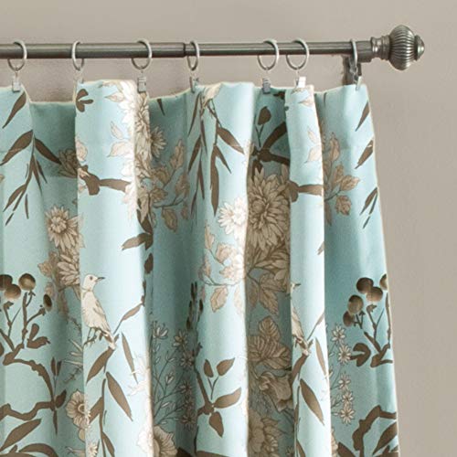 Lush Decor Botanical Garden Curtains Floral Bird Print Room Darkening Window Panel Drapes Set for Living, Dining, Bedroom (Pair), 84" x 52", Blue