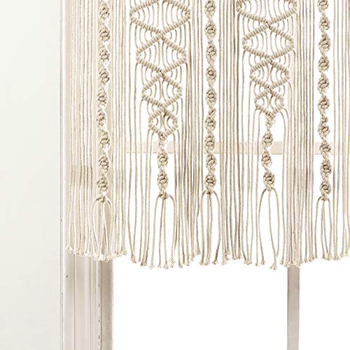 Lush Decor Boho Macrame Textured Cotton Valance/Kitchen Curtain/Wall Decor, 30" L x 40" W, Neutral