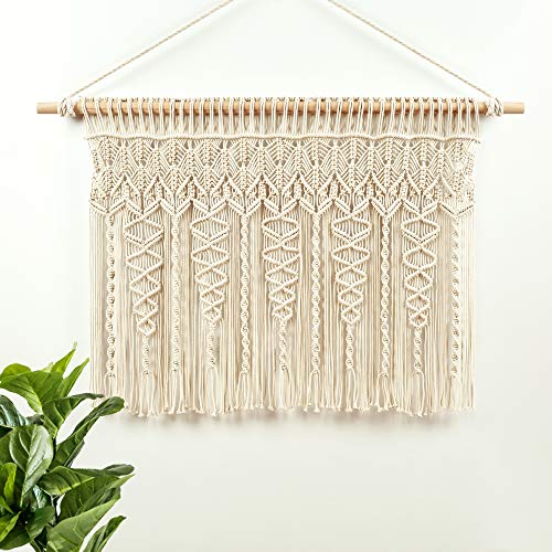 Lush Decor Boho Macrame Textured Cotton Valance/Kitchen Curtain/Wall Decor, 30" L x 40" W, Neutral