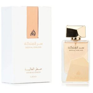 ser al malika attar al ghalia edp (eau de parfum) for women – 100ml (3.4 oz) i a fine fragrance with a smell of velvety, sensual i a force of femininity i featuring notes: vanilla, woody notes, agarwood, incense, nutmeg, lavender i by lattafa perfumes