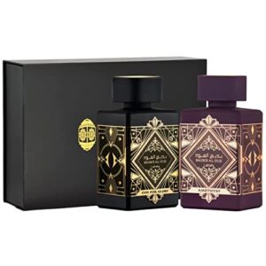 lattafa perfumes bade’e al oud for glory & amethyst edp – eau de parfum 100ml(3.4oz) | saffron, lavender, nutmeg, musk, patchouli, rose, jasmine & bergamot