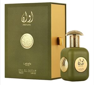 lattafa awaan gold eau de parfum spray for unisex, 3.4 ounce