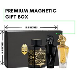 Lattafa Perfumes Maahir, Maahir Black Edition & Bade'e Al Oud for Glory EDP-100ml(3.4 oz) with Magnetic Gift Box Perfect for Gifting