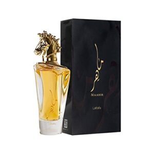 lattafa maahir for unisex eau de parfum spray, 3.4 ounce