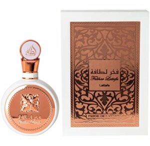 fakhar edp – eau de parfum 100ml(3.4 oz) | oriental alchemy | intense notes of lily, jasmine, white flowers, honeysuckle, fruity notes, vanilla & white musk | violet leaf, masculine nutmeg & bergamot | by lattafa perfumes (fakhar women)