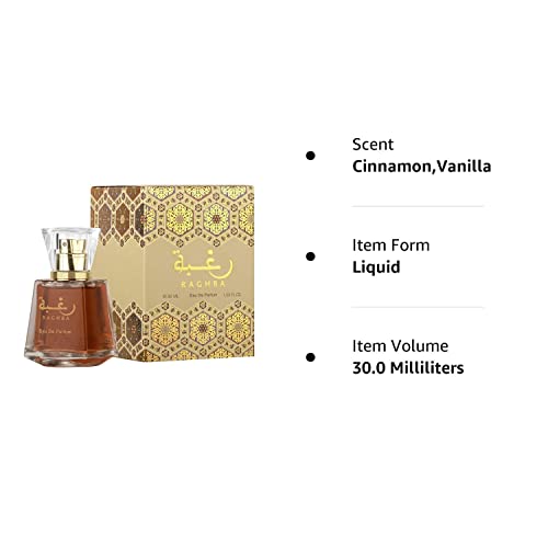 Lattafa Perfumes Raghba EDP (Eau De Parfum) I Middle Eastern baked sweets in a spice market scent I Warm, cozy, and smoky Vanilla add a sweet, elegance I Long - lasting and Great Silliage I