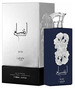 lattafa ansaam silver eau de parfum spray for unisex, 3.4 ounce