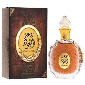 lattafa rouat al oud for unisex eau de parfum spray, 3.4 ounce