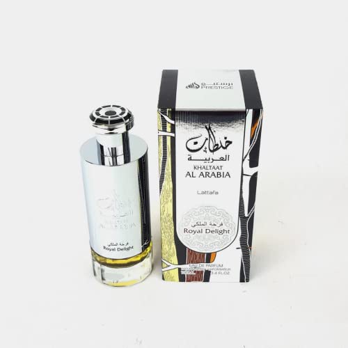 Lattafa Khaltaat Al Arabia Royal Delight (Silver) for Unisex Eau de Parfum Spray, 3.4 Ounce