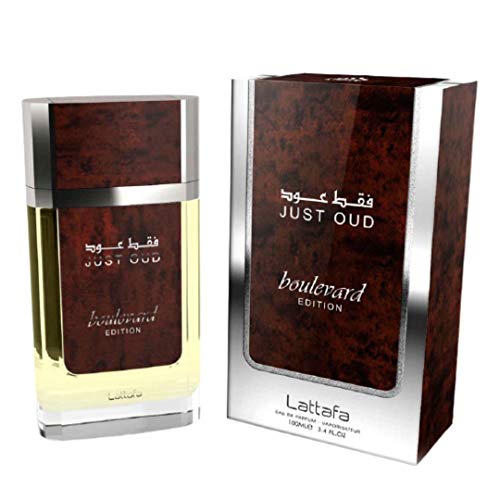 Lattafa Perfumes Just Oud Boulevard EDP-100 ML (3.4 oz) I Blends spices,agarwood notes with softness of saffron I Agarwood (Oud),Guaiac Wood, Vanilla,Leather I Suitable for any Occasion I by Lattafa