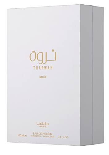 Tharwah Gold By Lattafa Pride Edp - Eau De Parfum 100ml(3.4 Oz) | Lavender, Bergamot Orange Blossom, Jasmine Vanilla, Vetiver, Amber | By Lattafa Perfumes