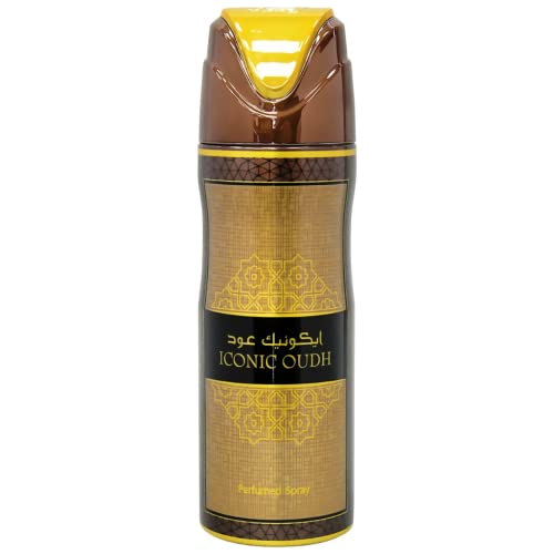 Iconic Oud Deodorant - 200ML (6.7 oz) I Delicate Oud (Agarwood) I Delicate, sweet and extraordinary I Rich woodsy notes joined with Summer Turkish roses I go-to scent for uncommon events I by Lattafa Perfumes