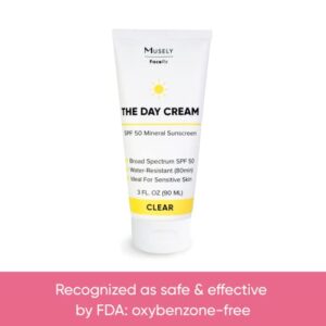 Musely Day Cream Mineral SPF 50, Clinical Grade Sunscreen, Broad-Spectrum, Water Resistant, 3 Fl Oz, Clear Color, 2x Bundle