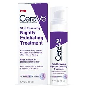 cerave skin renewing nightly exfoliating treatment | anti aging face serum with glycolic acid, lactic acid, and ceramides| dark spot corrector for face | 1.7 oz