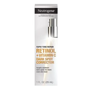 neutrogena rapid tone repair retinol + vitamin c dark spot corrector face serum, daily anti-wrinkle retinol dark spot corrector to brighten & even tone, mineral-oil & dye-free, 1 oz