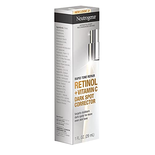 Neutrogena Rapid Tone Repair Retinol + Vitamin C Dark Spot Corrector Face Serum, Daily Anti-Wrinkle Retinol Dark Spot Corrector to Brighten & Even Tone, Mineral-Oil & Dye-Free, 1 oz