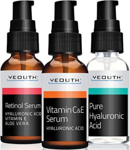 retinol serum for face, hyaluronic acid serum for face, vitamin c serum for face, facial serums, anti aging serum, face serum for women, hydrating & wrinkle serums 3×1 fl oz, skincare set by yeouth