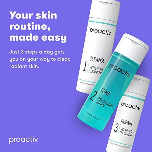 Proactiv 3 Step Acne Treatment - Benzoyl Peroxide Face Wash, Repairing Acne Spot Treatment for Face and Body, Exfoliating Toner - 30 Day Complete Acne Skin Care Kit