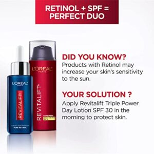 L'Oreal Paris Revitalift 0.3% Pure Retinol Night Serum, to Visibly Reduce Wrinkles, Even Deep Ones, Fragrance Free 1 oz + Moisturizer Sample