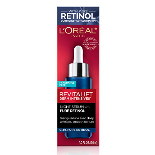 L'Oreal Paris Revitalift 0.3% Pure Retinol Night Serum, to Visibly Reduce Wrinkles, Even Deep Ones, Fragrance Free 1 oz + Moisturizer Sample