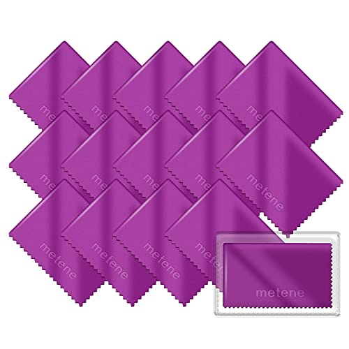 Metene 15 Pack Microfiber Cleaning Cloths (6"x7") in Individual Vinyl Pouches | Glasses Cleaning Cloth for Eyeglasses, Phone, Screens, Camera Lens and Other Delicate Surfaces Cleaner (Purple)