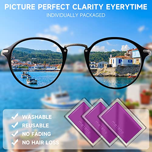 Metene 15 Pack Microfiber Cleaning Cloths (6"x7") in Individual Vinyl Pouches | Glasses Cleaning Cloth for Eyeglasses, Phone, Screens, Camera Lens and Other Delicate Surfaces Cleaner (Purple)