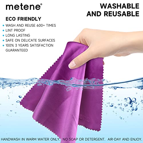 Metene 15 Pack Microfiber Cleaning Cloths (6"x7") in Individual Vinyl Pouches | Glasses Cleaning Cloth for Eyeglasses, Phone, Screens, Camera Lens and Other Delicate Surfaces Cleaner (Purple)