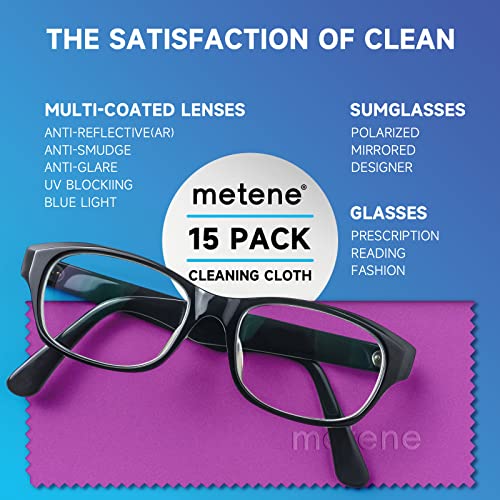 Metene 15 Pack Microfiber Cleaning Cloths (6"x7") in Individual Vinyl Pouches | Glasses Cleaning Cloth for Eyeglasses, Phone, Screens, Camera Lens and Other Delicate Surfaces Cleaner (Purple)