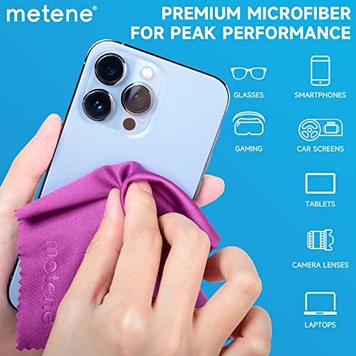 Metene 15 Pack Microfiber Cleaning Cloths (6"x7") in Individual Vinyl Pouches | Glasses Cleaning Cloth for Eyeglasses, Phone, Screens, Camera Lens and Other Delicate Surfaces Cleaner (Purple)