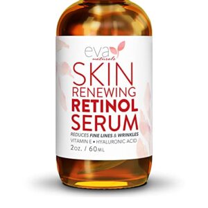 eva naturals retinol serum for face with hyaluronic acid, vitamin e & organic aloe – retinol face serum that reduce wrinkles, fine lines & dark spots – vitamin a, anti aging serum (double sized 2oz bottle)